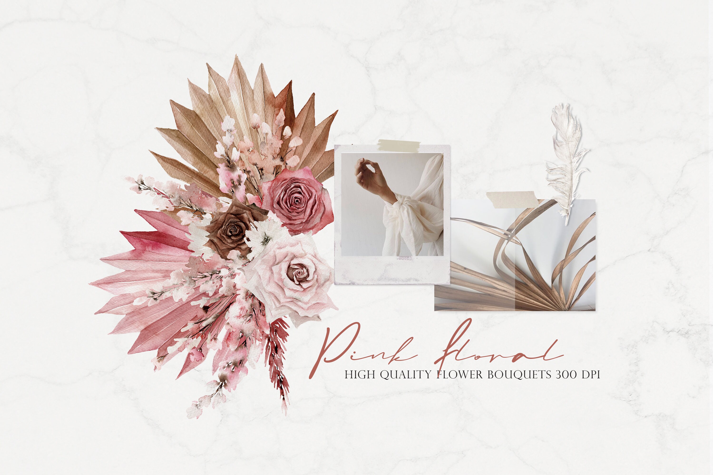 Boho Pink Flowers Watercolor Flower Boho Flower PNG - Etsy