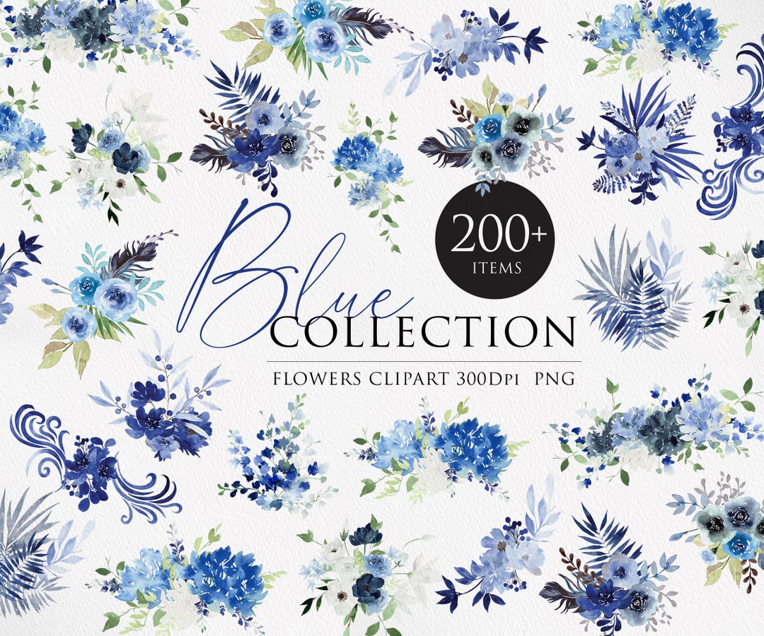 Watercolor Flower Bundle, Watercolor Blue Collection, Watercolor ...