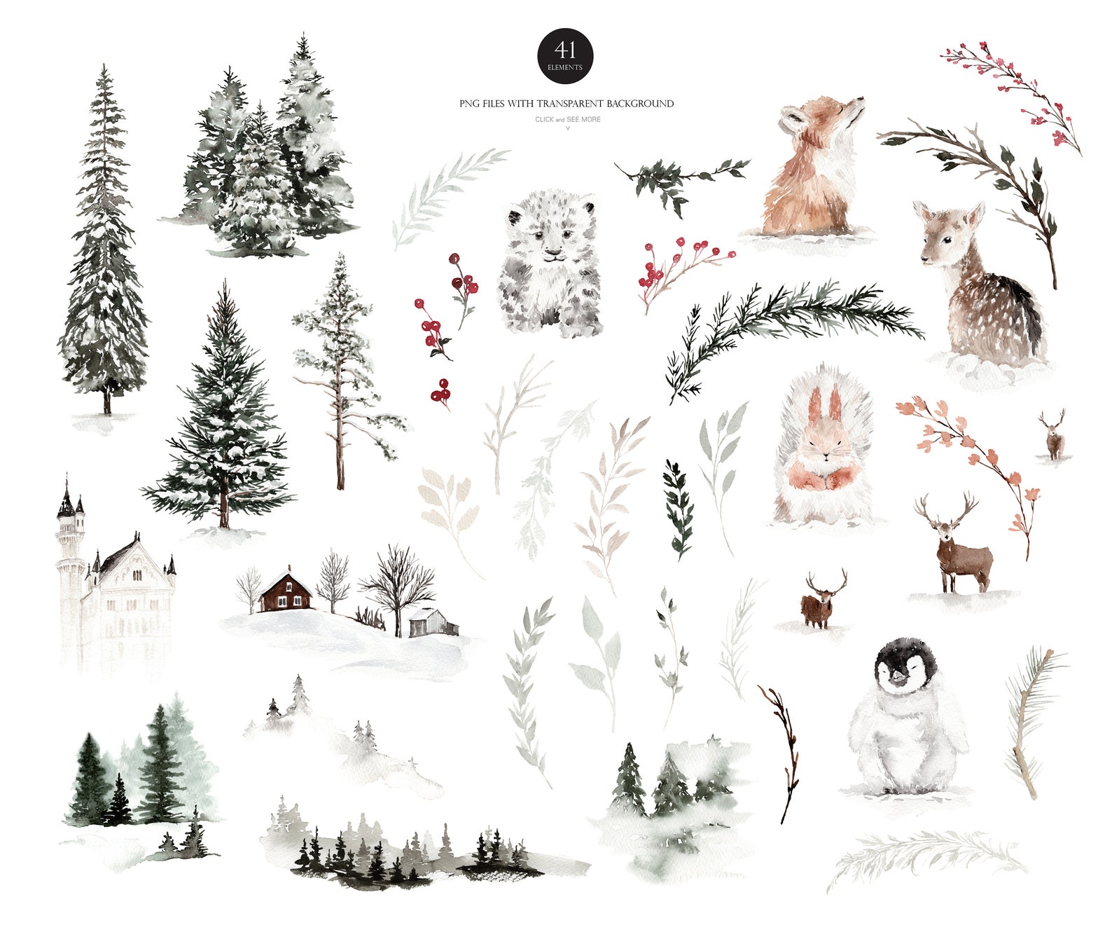 Watercolor Winter Clipart Christmas Clipart Christmas - Etsy