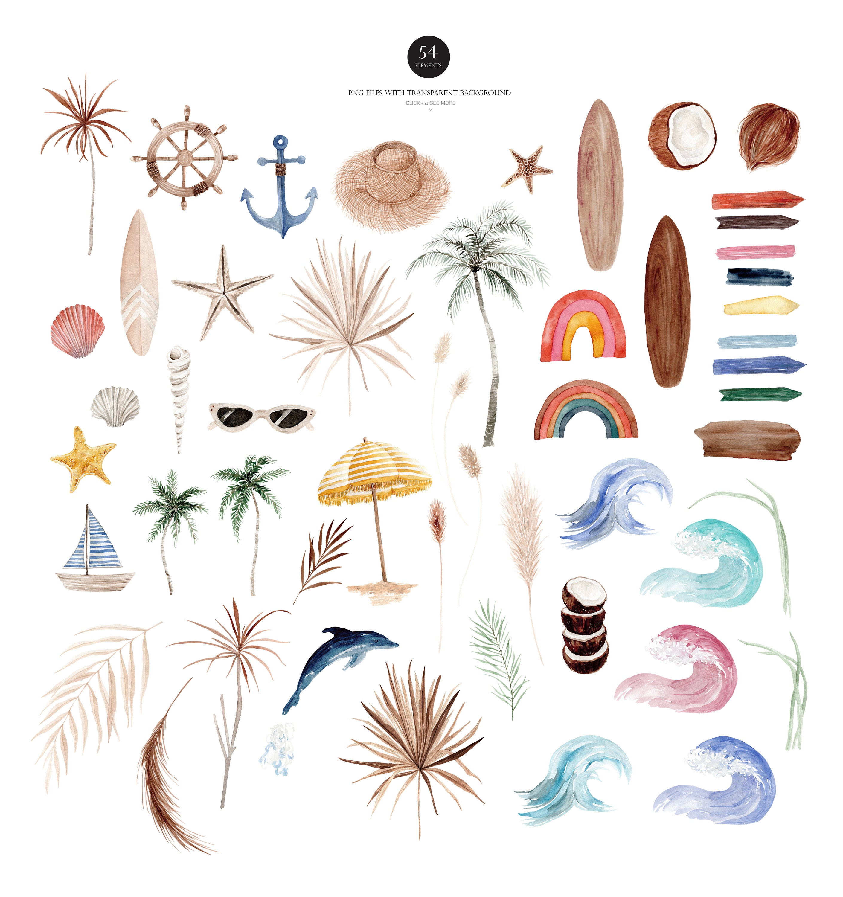 Summer Vibe, Summer Clipart, Watercolor Surf, Surf Clipart, Watercolor ...