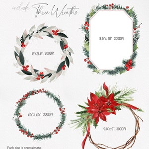 Christmas Wreath Clipart, Watercolor Flower PNG, Watercolor Winter ...