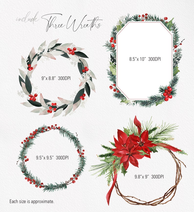 Christmas Wreath Clipart, Watercolor Flower PNG, Watercolor Winter ...