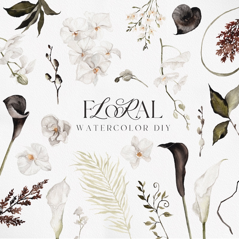 Black Watercolor Orchid - Etsy UK