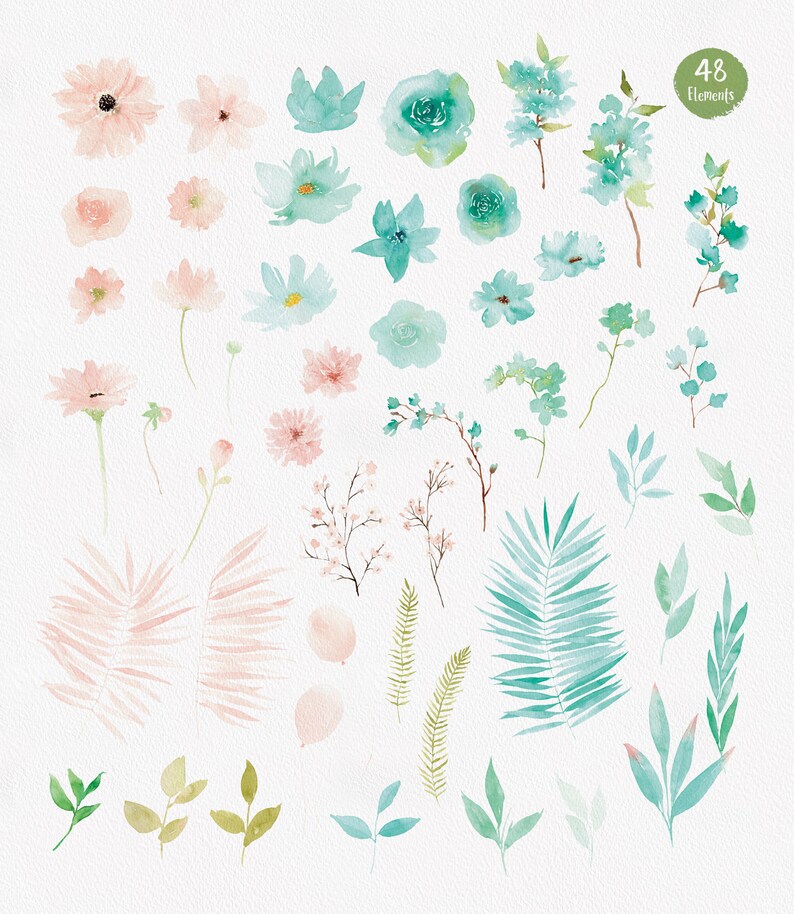 Watercolor Clipart, Mint Flowers, Floral Arrangements, Wedding Clipart ...