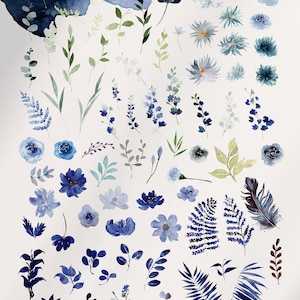 Watercolor Flower Bundle, Watercolor Blue Collection, Watercolor ...