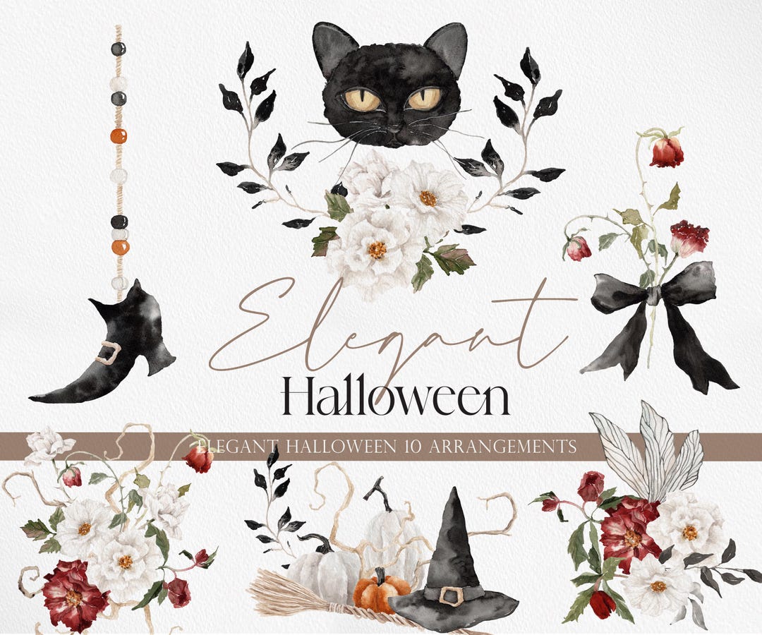 ELEGANT HALLOWEEN, Watercolor Halloween Clipart, Halloween Clipart ...