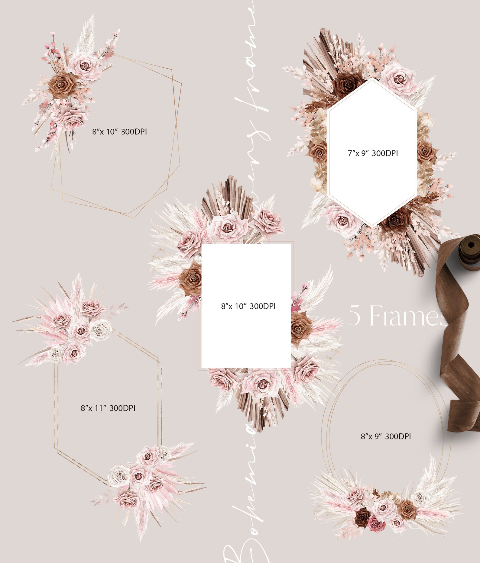 Boho Pink Flowers, Watercolor Flower, Boho Flower PNG, Bohemian Pink ...