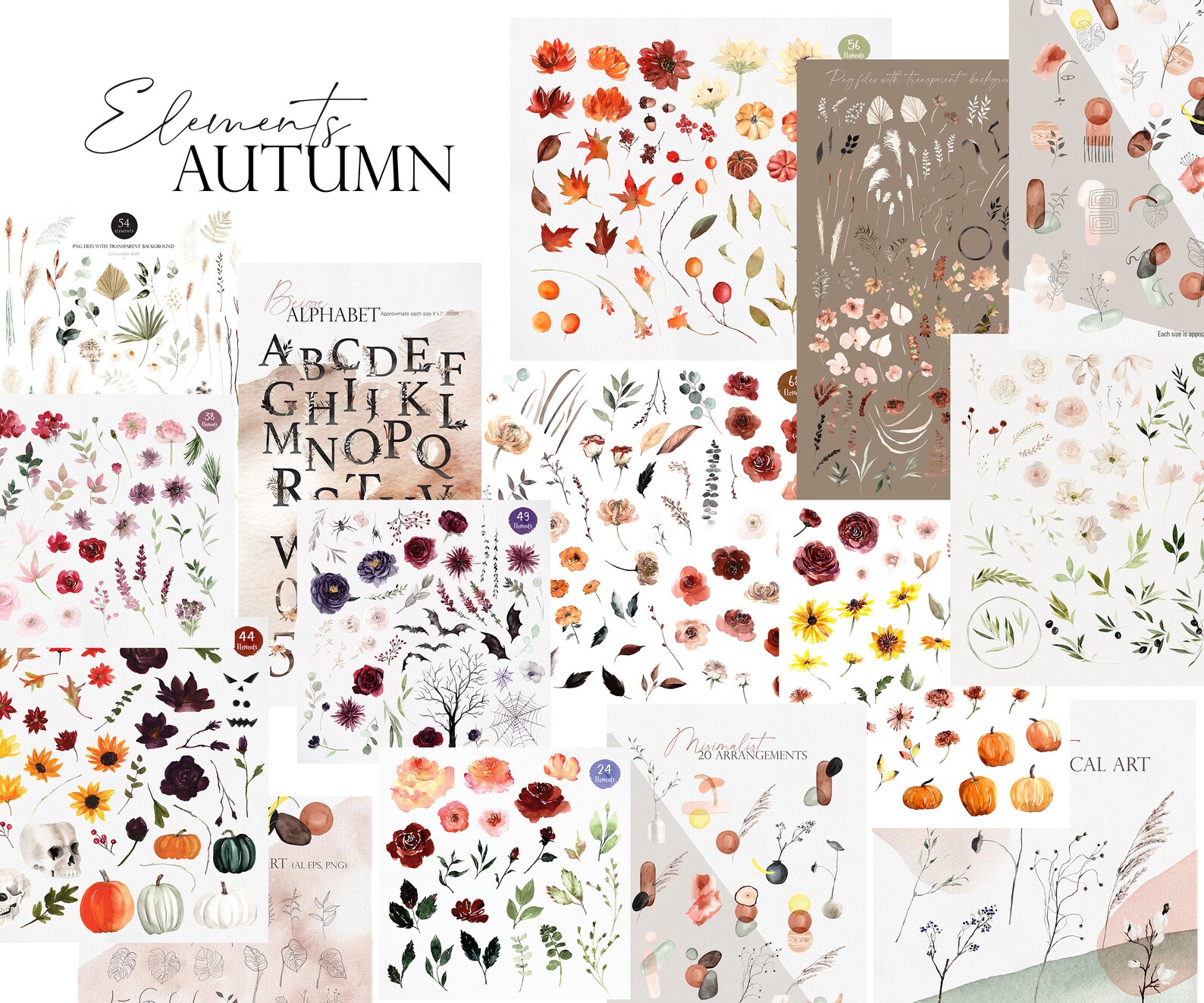 Autumn Flower Bundle Watercolor Flower Bundle Flower PNG - Etsy