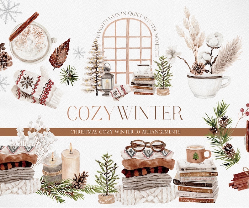COZY WINTER, Watercolor Cozy Winter Christmas, Watercolor Winter ...