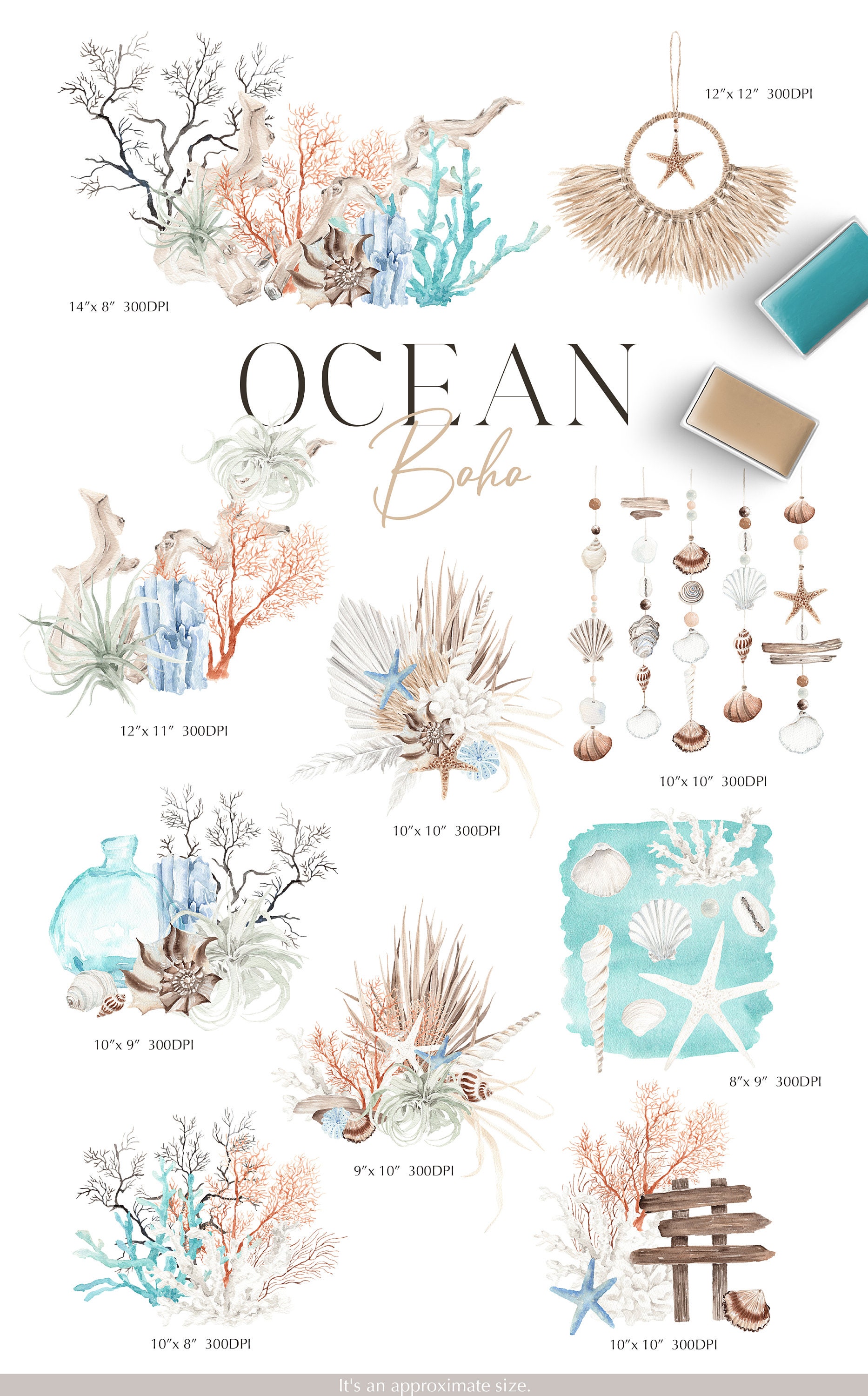 OCEAN Boho Summer Clipart Ocean Clipart Coral Clipart - Etsy