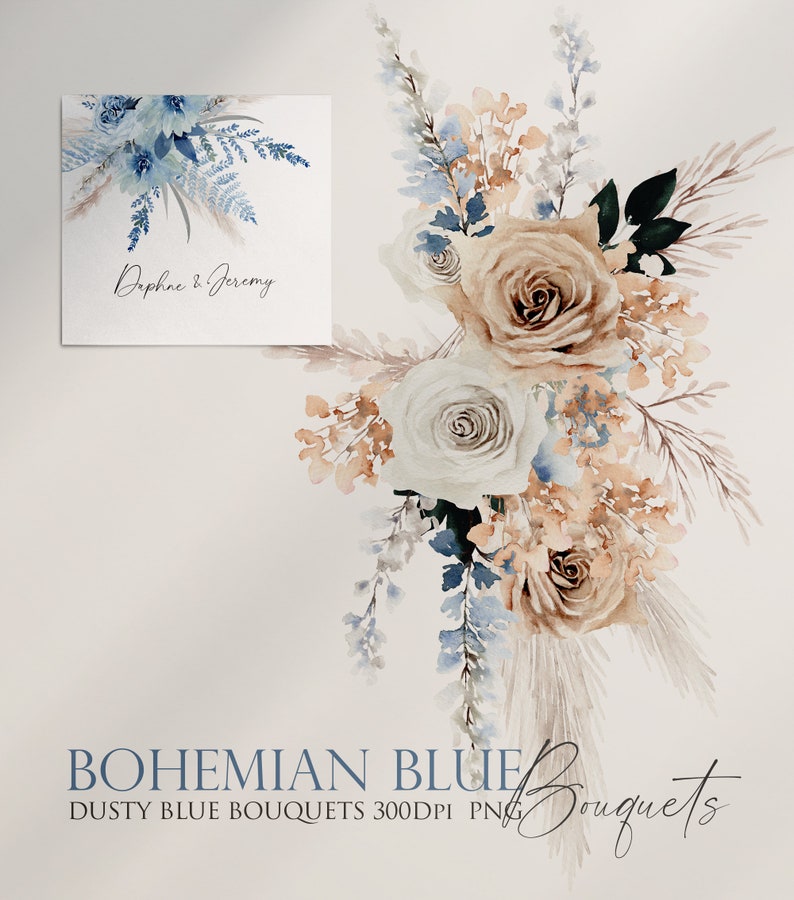 Watercolor Flower Boho Flower Boho Blue Clipart Dusty Blue - Etsy