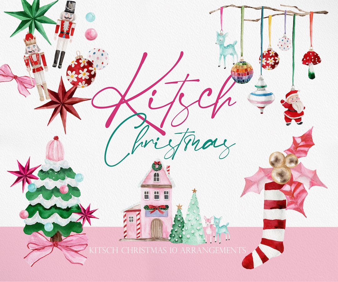 Kitsch Christmas, Watercolor Christmas, Pink Christmas, Christmas ...