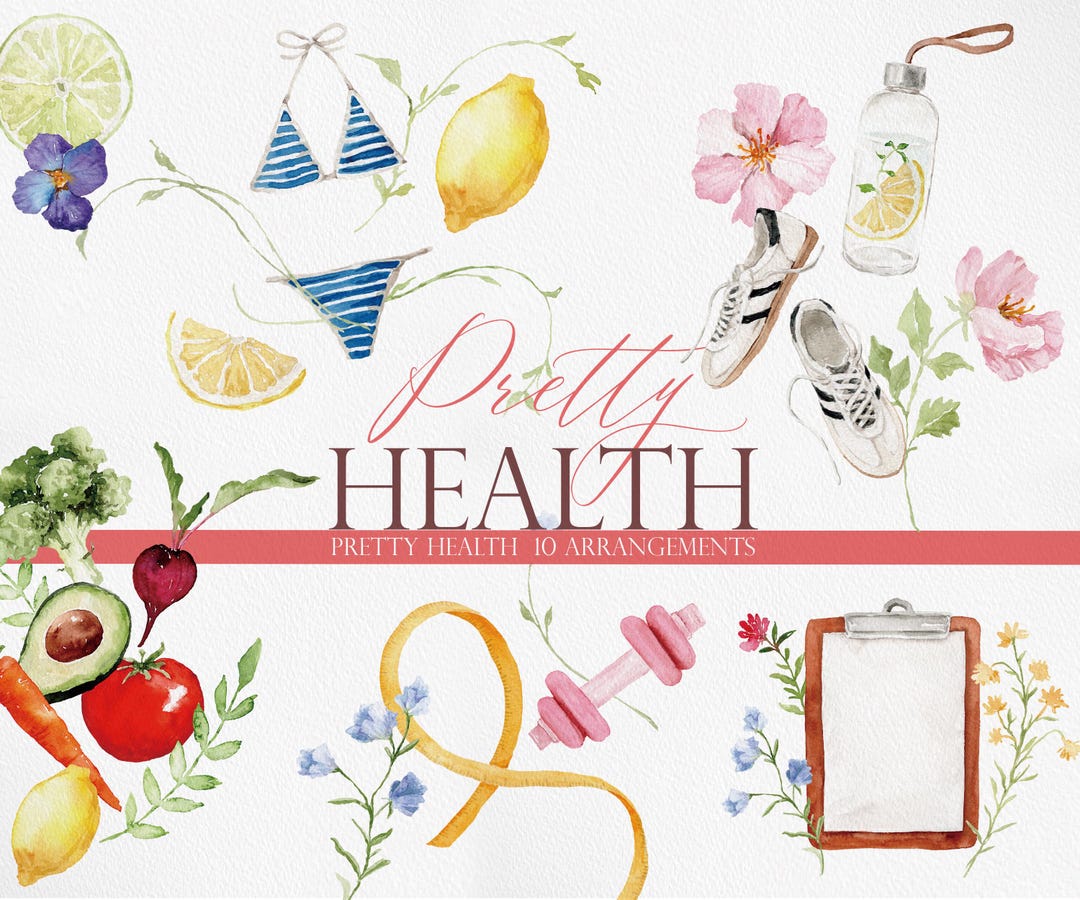 PRETTY HEALTH, Watercolor Clipart, Woman Health Clipart, Healthy Food ...