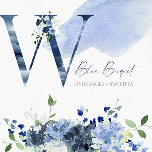 Watercolor Flower Bundle, Watercolor Blue Collection, Watercolor ...