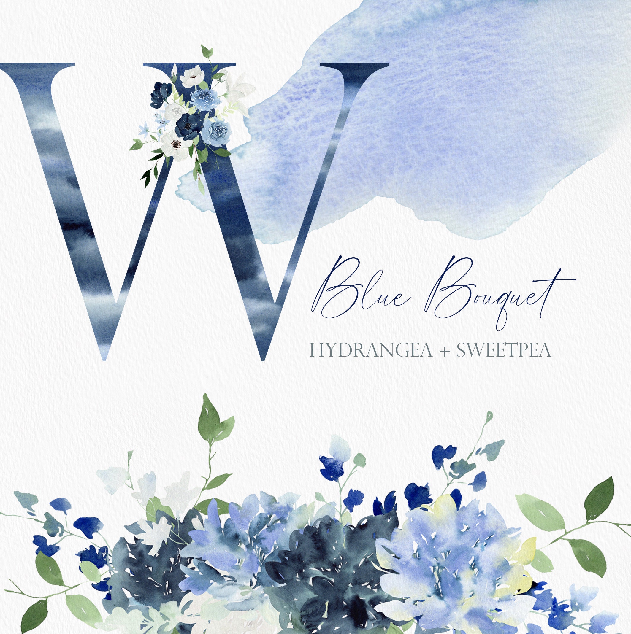 Watercolor Flower Bundle Watercolor Blue Collection - Etsy