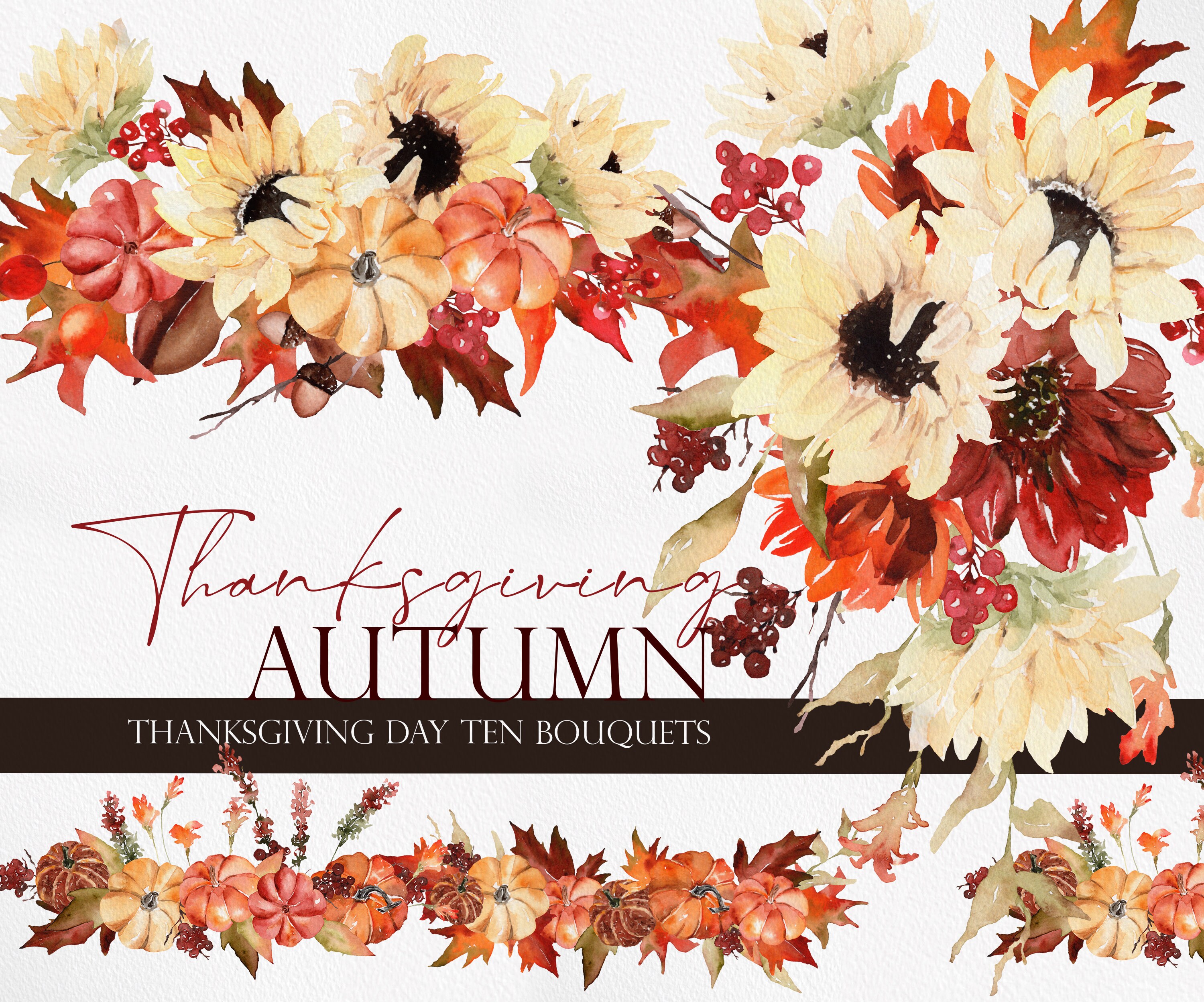 Watercolor Thanksgiving Clipart Autumn Flower Watercolor | Etsy