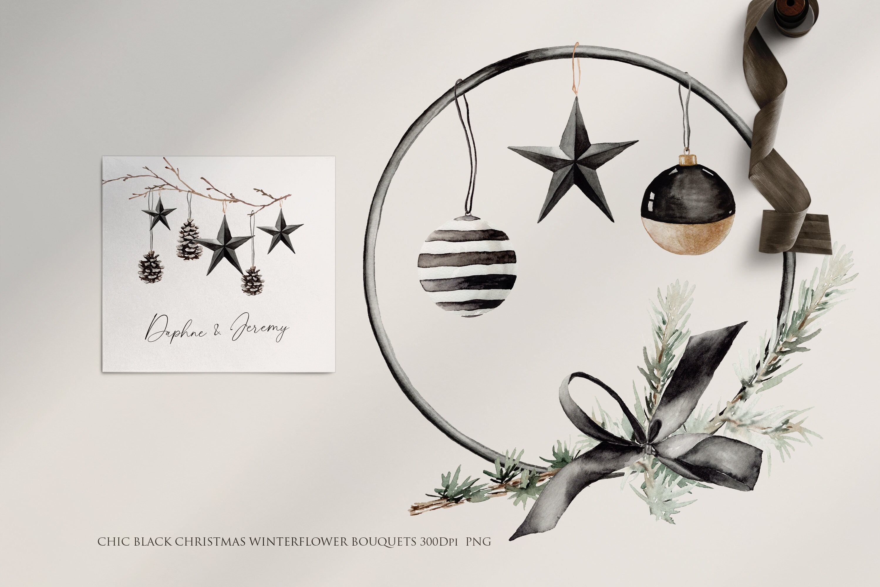 Black Christmas Clipart Modern Christmas Black Ornaments - Etsy
