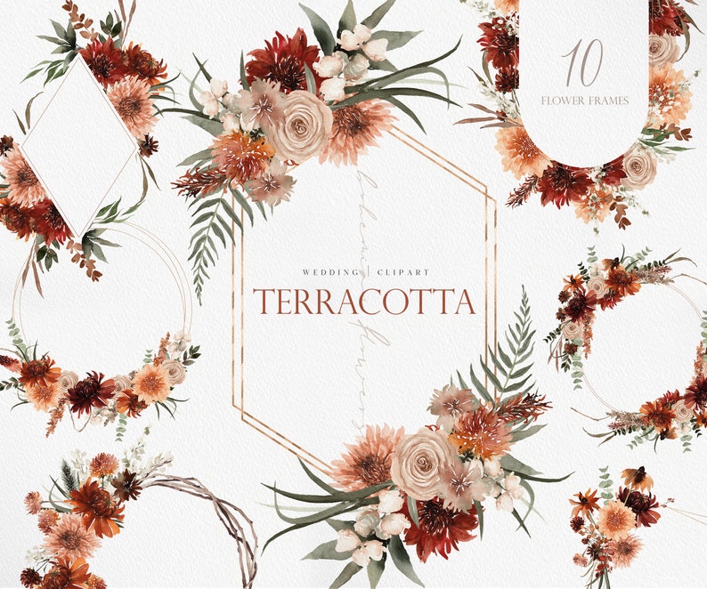 Terracotta Flower Watercolor Flower Autumn Flowers Boho - Etsy