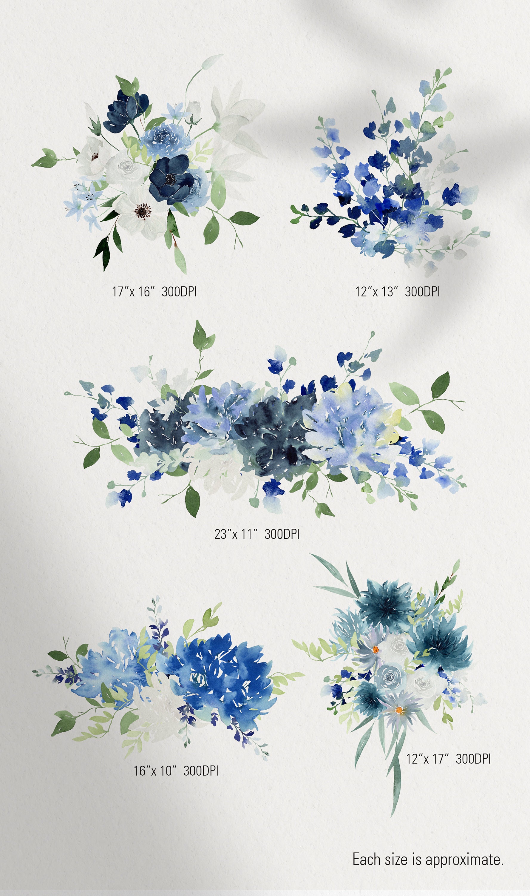 Watercolor Clipart Blue Bouquets Floral Arrangements | Etsy