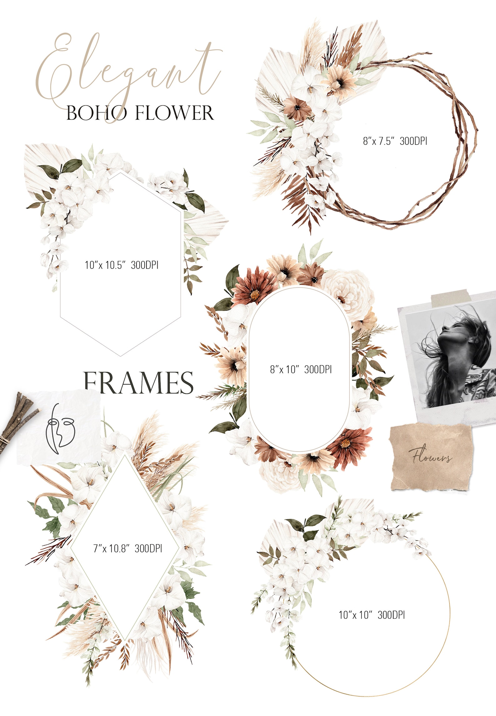 Elegant Boho Flower Boho Flower Watercolor Flower - Etsy