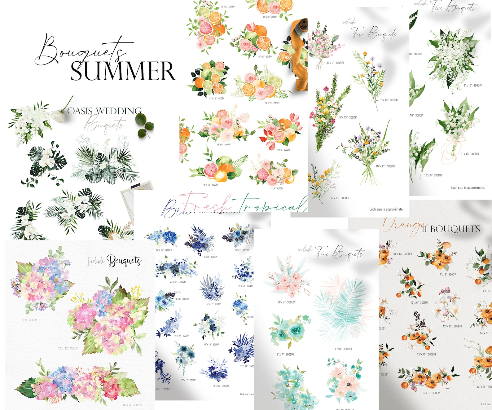 Summer Flower Bundle Watercolor Flower Bundle Flower PNG | Etsy
