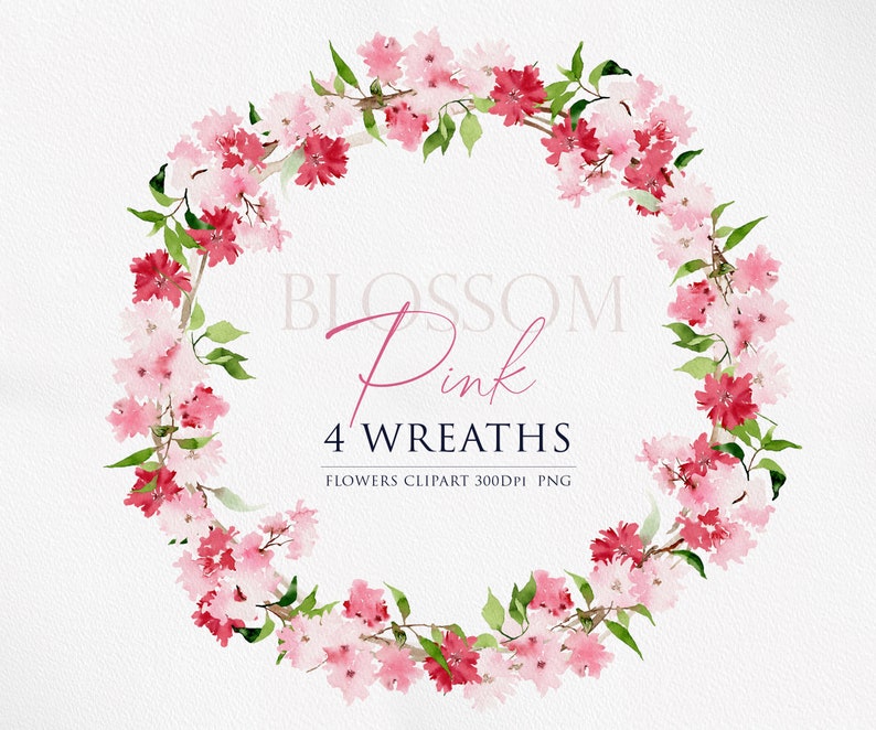 Watercolor clipart Pink Wreath Floral arrangements Wedding | Etsy