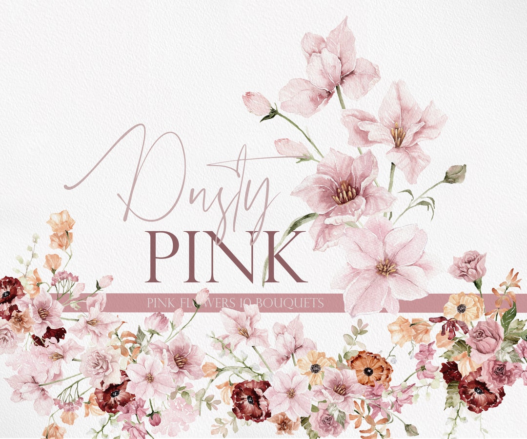 Dusty Pink Florals, Watercolor Flowers, Watercolor Clipart, Watercolor ...