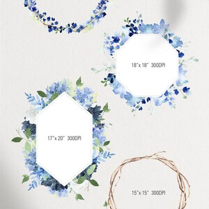 Watercolor Clipart, Blue Wreaths, Floral Arrangements, Wedding Clipart ...