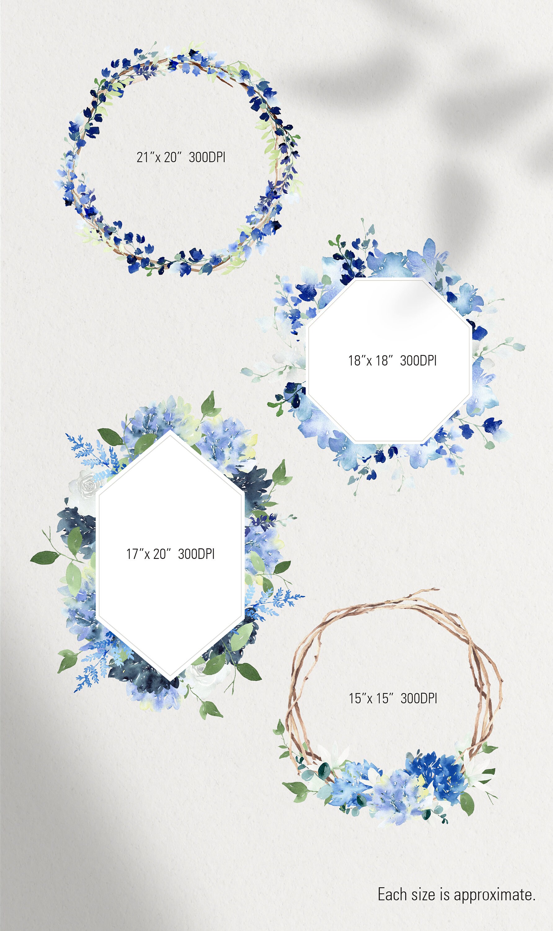 Watercolor Clipart Blue Wreaths Floral Arrangements Wedding - Etsy