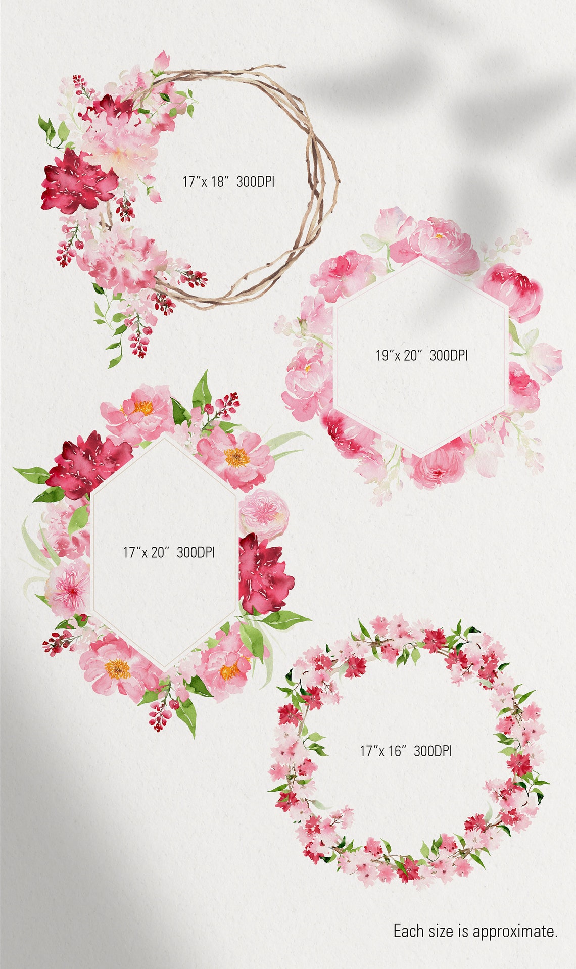 Watercolor Clipart Pink Wreath Floral Arrangements Wedding - Etsy