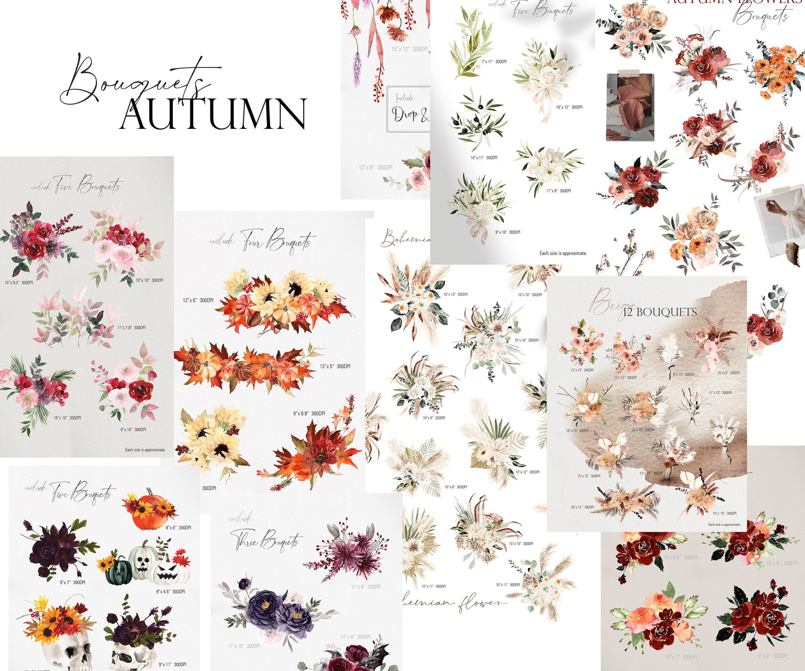 Autumn Flower Bundle Watercolor Flower Bundle Flower PNG - Etsy