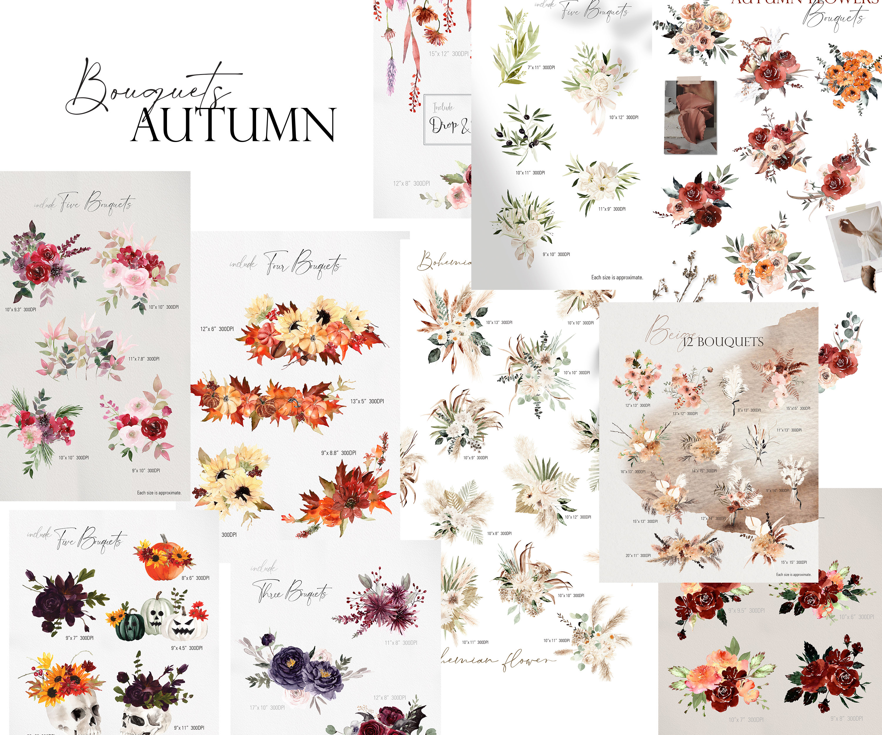 Autumn Flower Bundle Watercolor Flower Bundle Flower PNG - Etsy