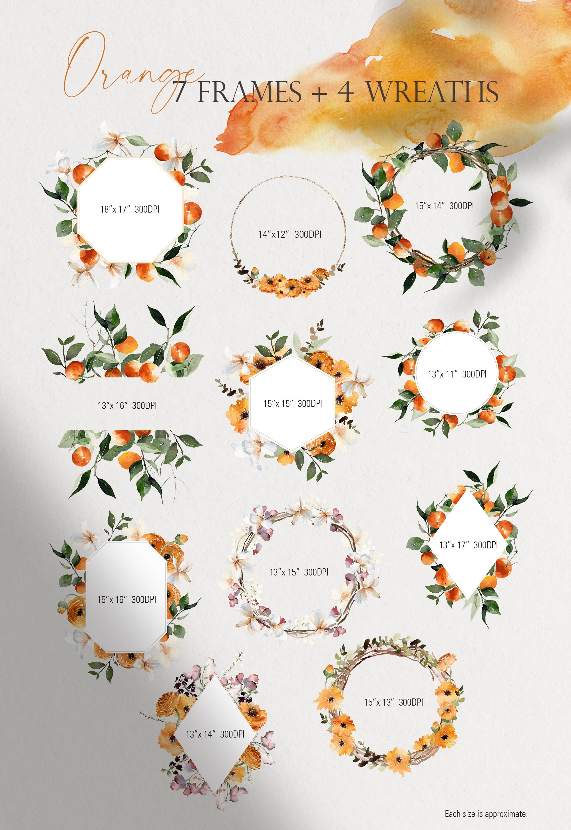 Watercolor Flower Bundle Watercolor Orange Collection Orange | Etsy