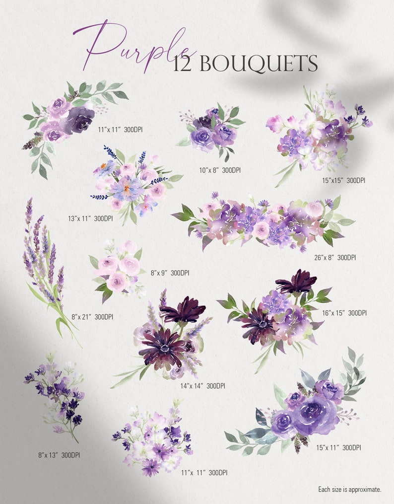 Watercolor Flower Bundle Watercolor Purple Collection | Etsy