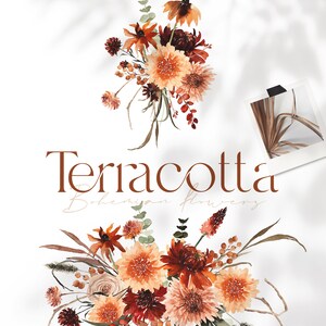 Terracotta Flower, Watercolor Flower, Autumn Flowers, Boho Flower PNG ...
