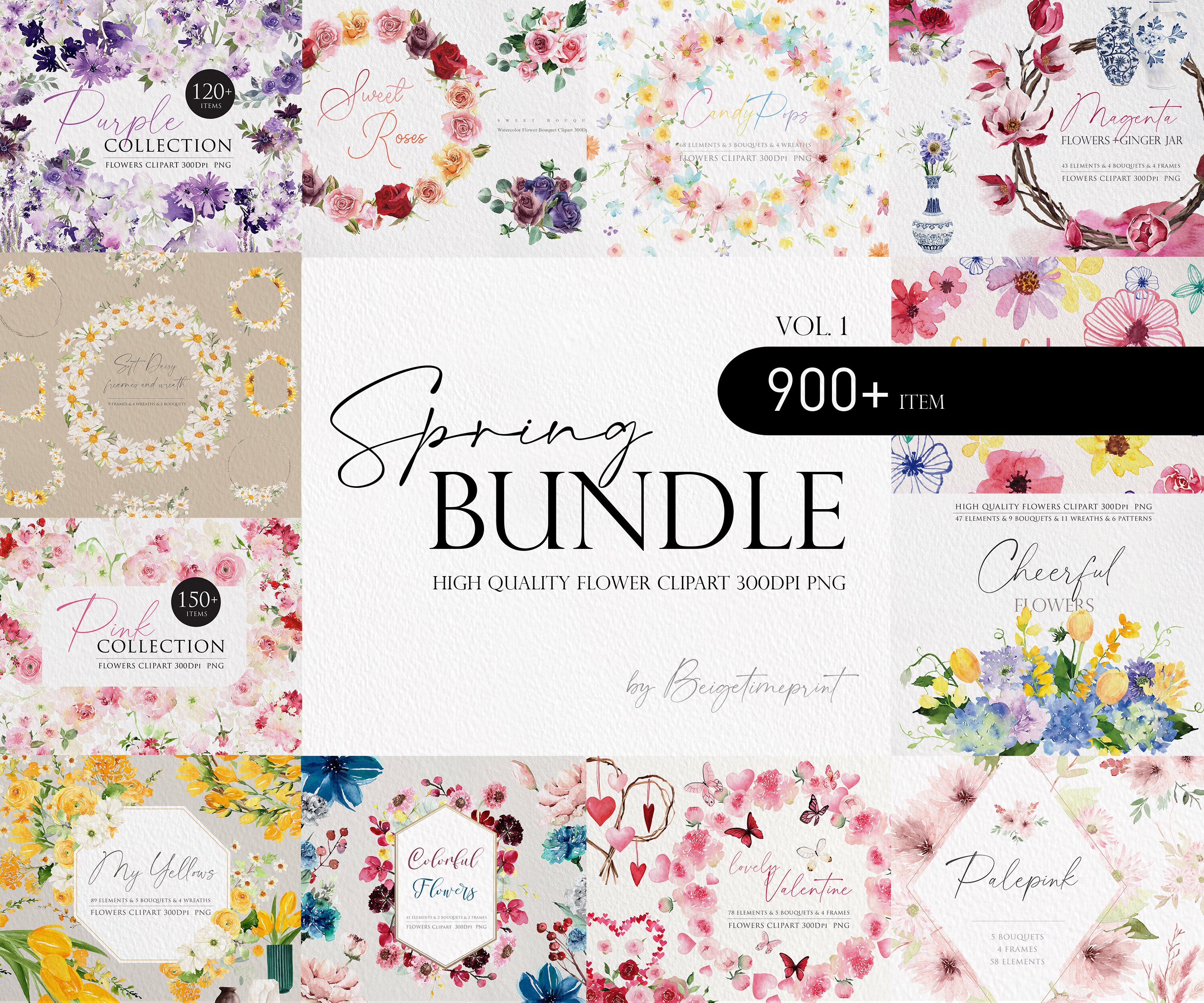 Spring Flower Bundle Watercolor Flower Bundle Flower PNG - Etsy