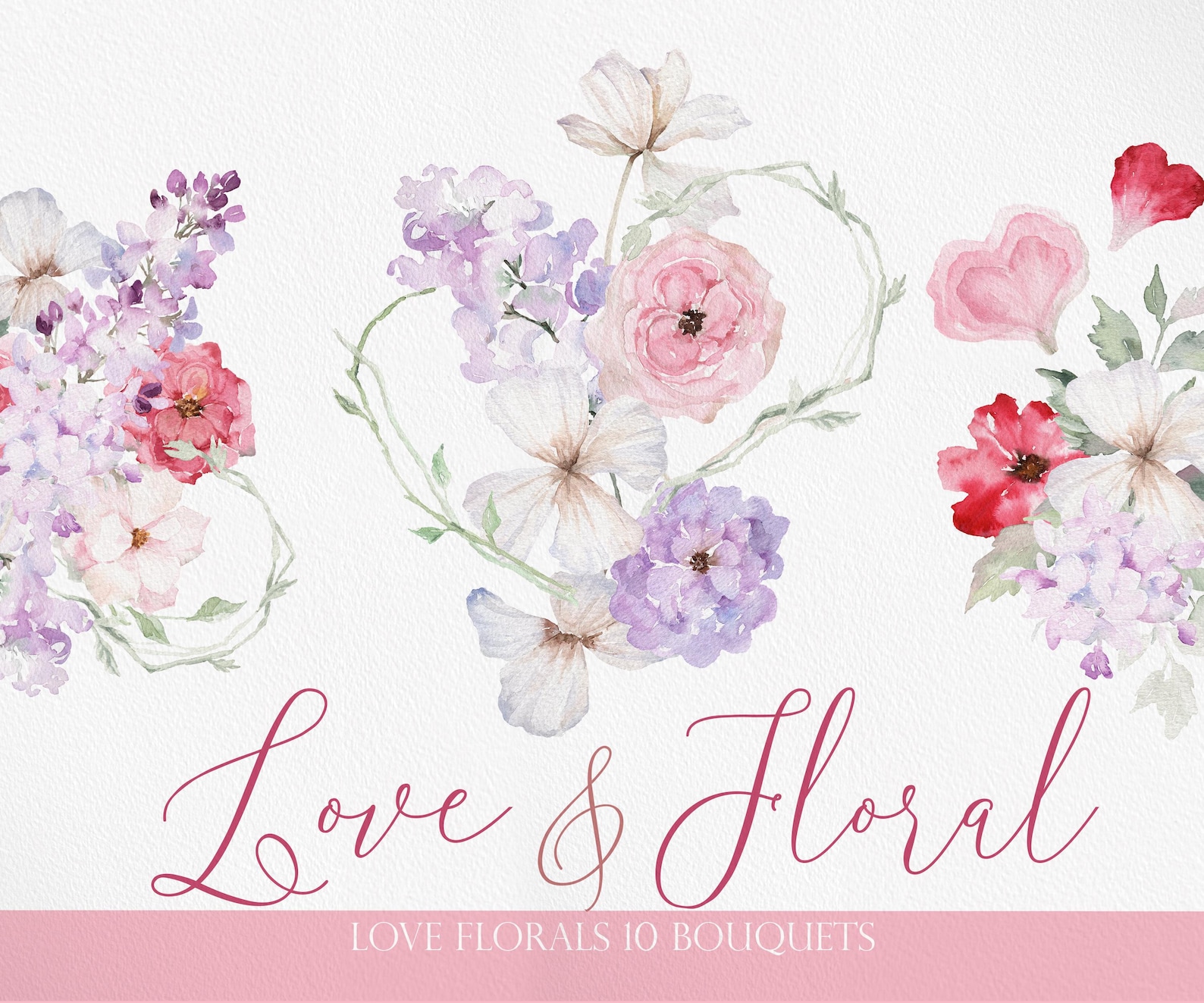 LOVE & FLORAL, Watercolor Flowers, Watercolor LOVE Flowers, Valentine ...