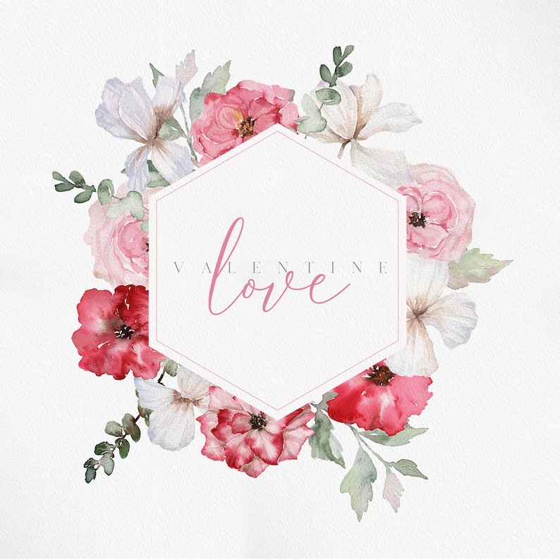 LOVE & FLORAL, Watercolor Flowers, Watercolor LOVE Flowers, Valentine ...