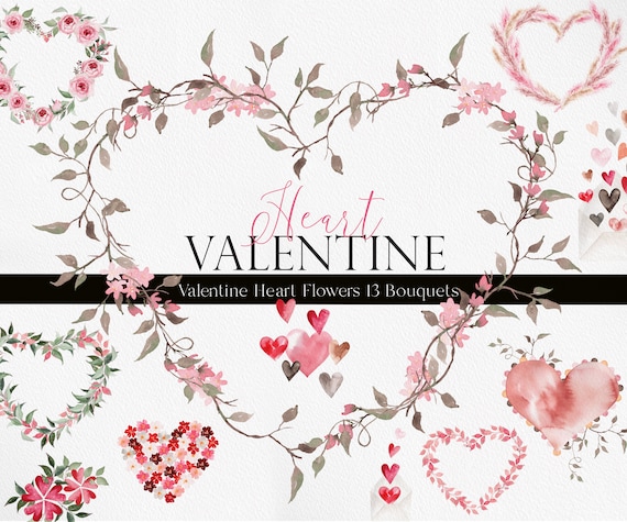 Valentine Day Clipart Watercolor Valentine Valentine Heart | Etsy