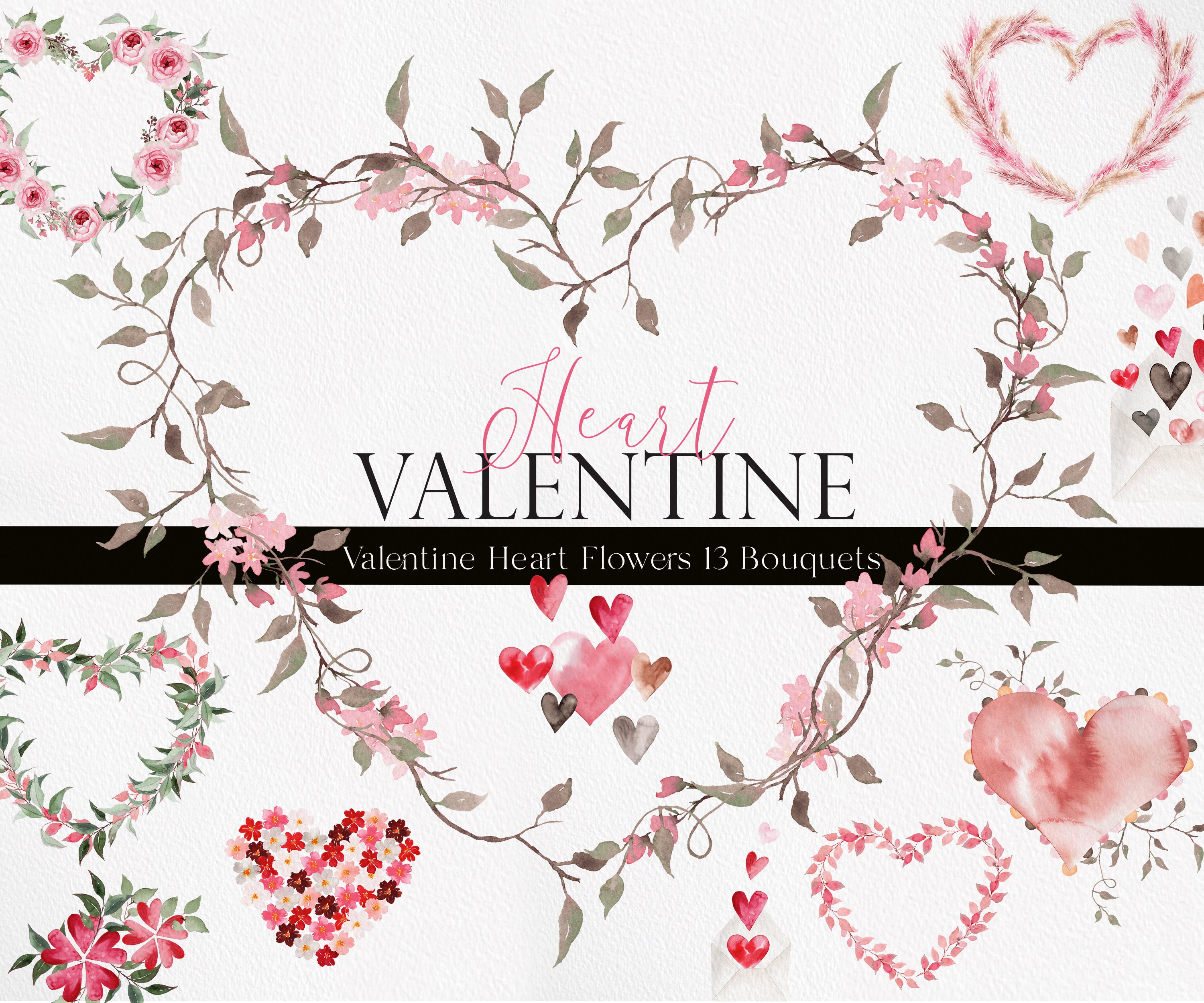 Valentine Day Clipart Watercolor Valentine Valentine Heart - Etsy