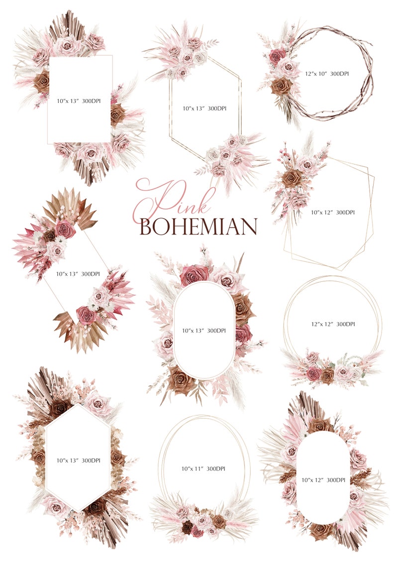 Boho Pink Flowers, Watercolor Flower, Boho Flower PNG, Bohemian Pink ...