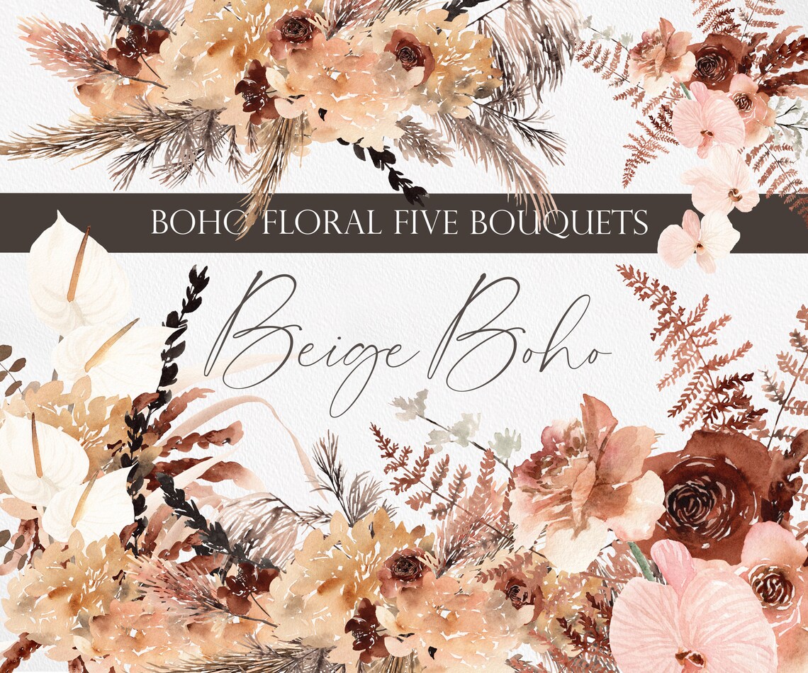 Boho Florals Flower Clipart Bohemian Floral Dried Flower - Etsy