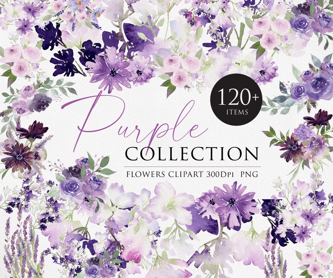 Watercolor Flower Bundle, Watercolor Purple Collection, Lavender ...