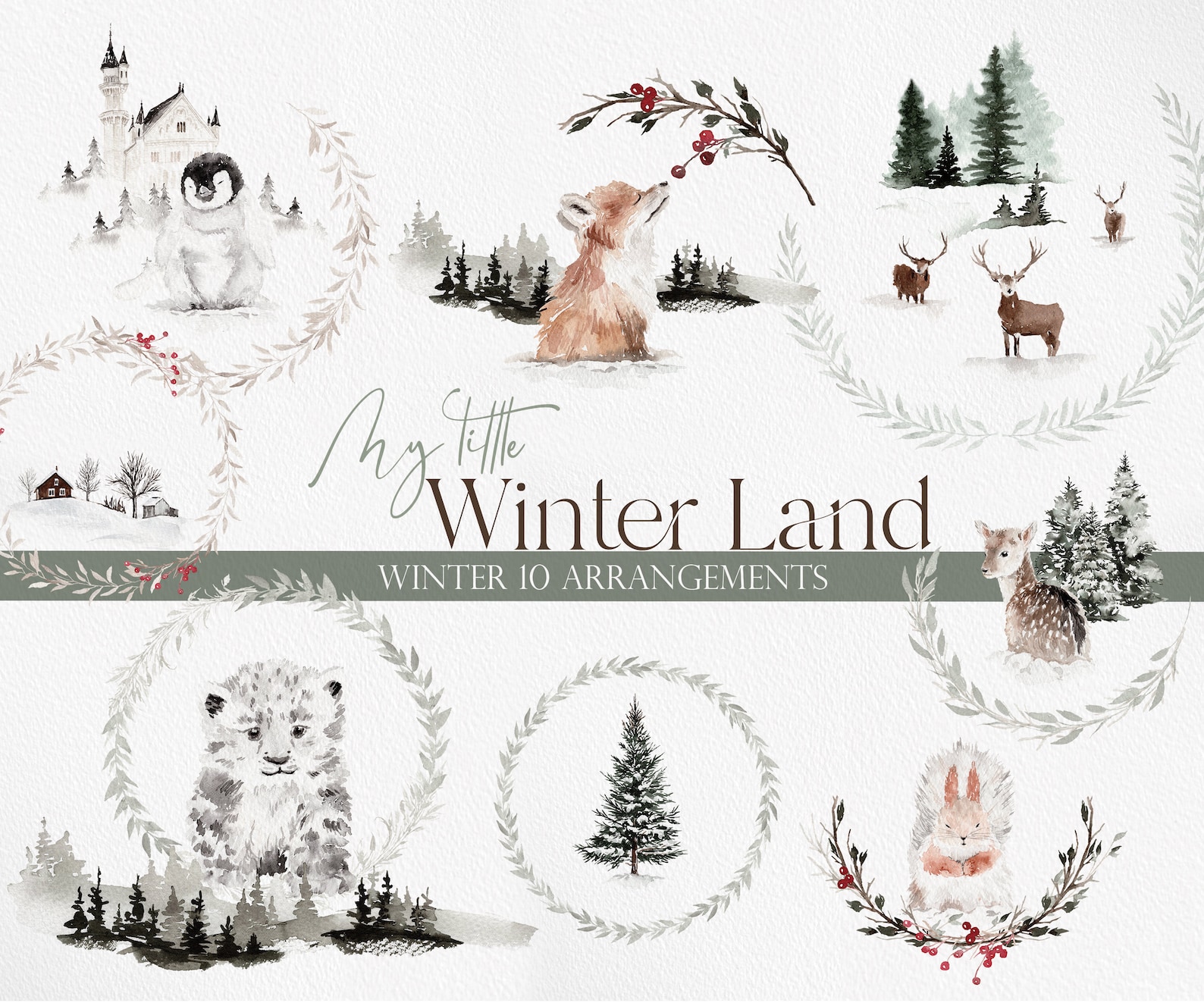 Watercolor Winter Clipart Christmas Clipart Christmas - Etsy