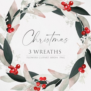 Christmas Wreath, Watercolor Clipart, Wreath Clipart, Leaf Clipart ...