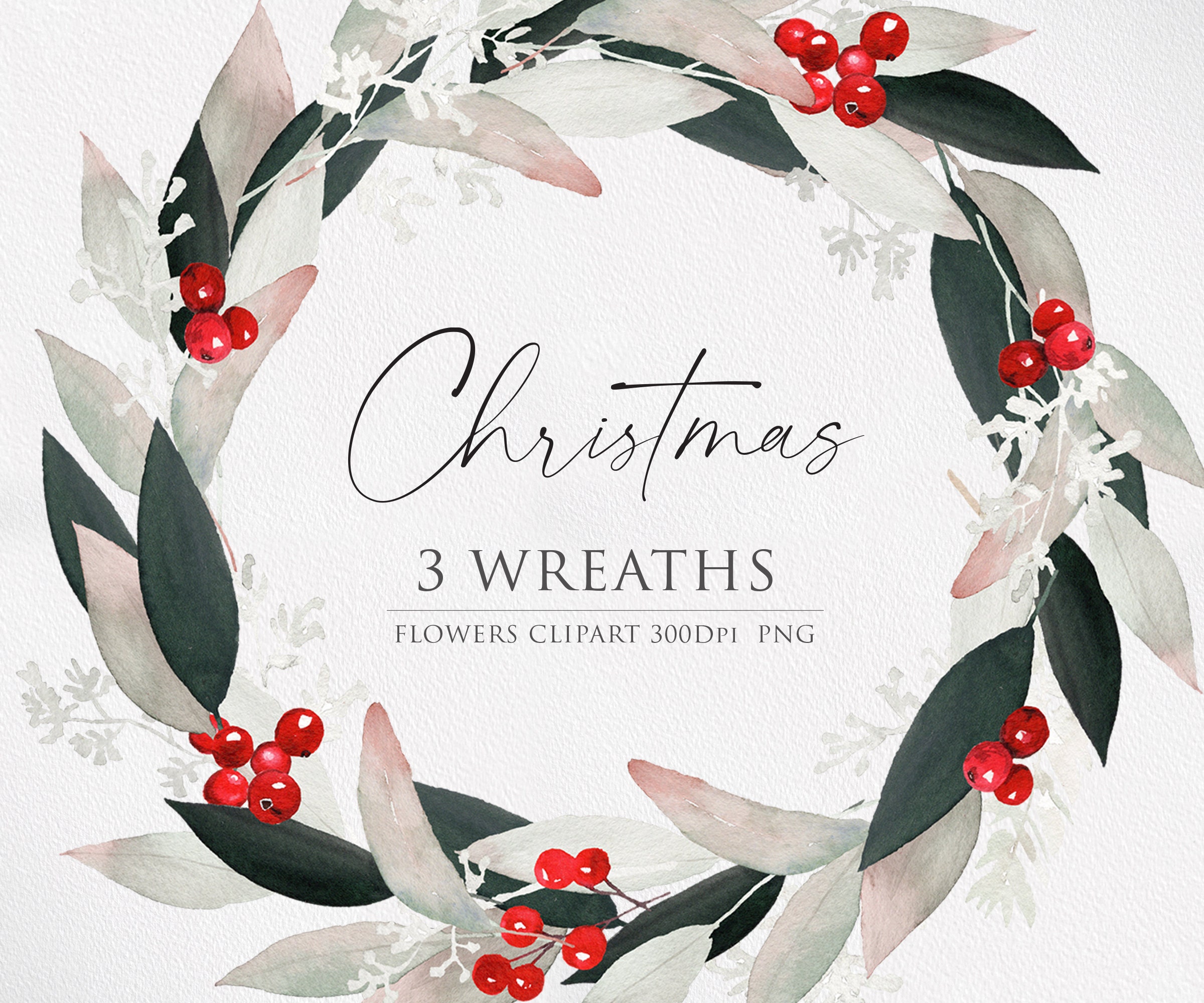 Christmas Wreath Watercolor Clipart Wreath Clipart Leaf - Etsy