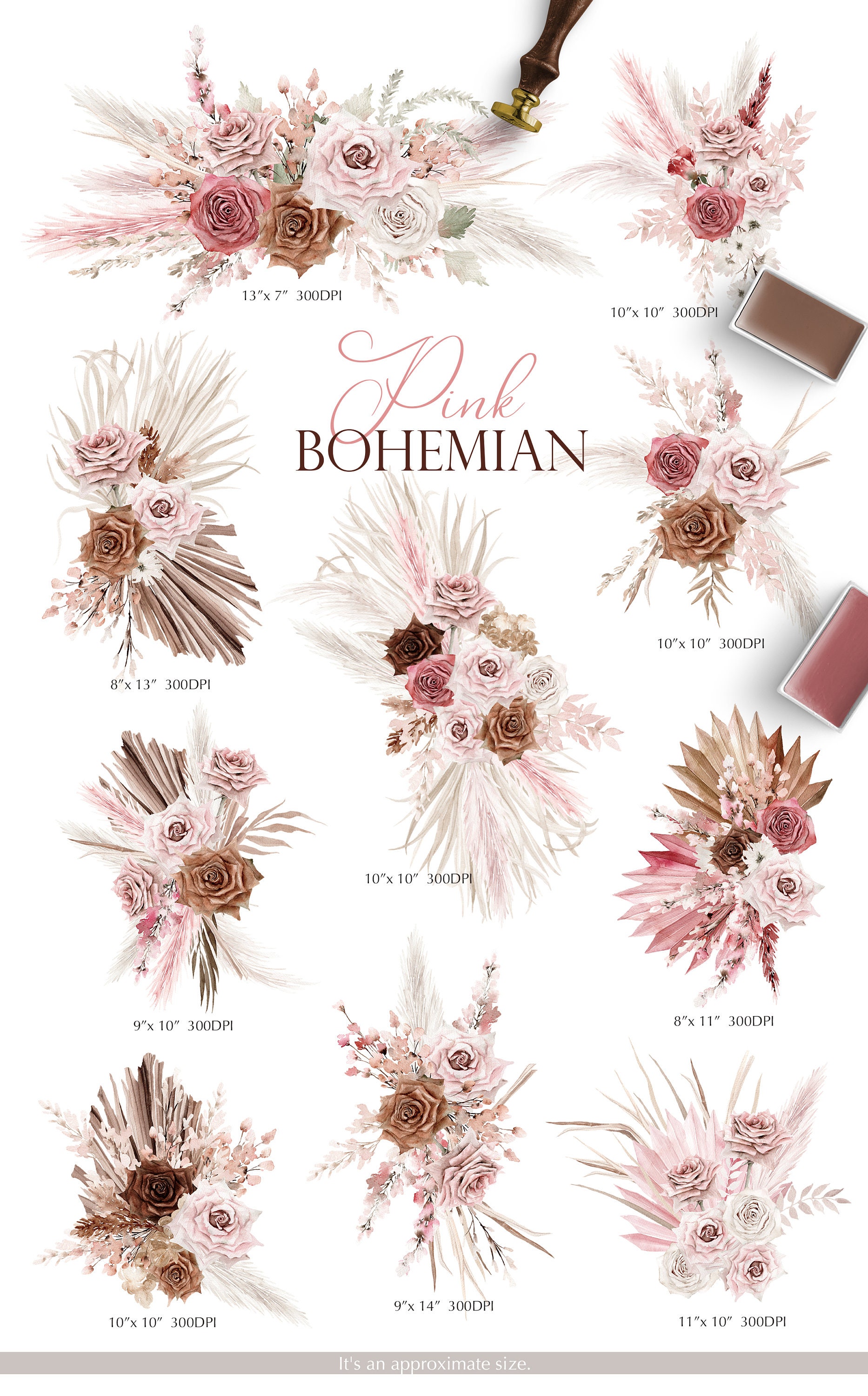 Boho Pink Flowers Watercolor Flower Boho Flower PNG - Etsy