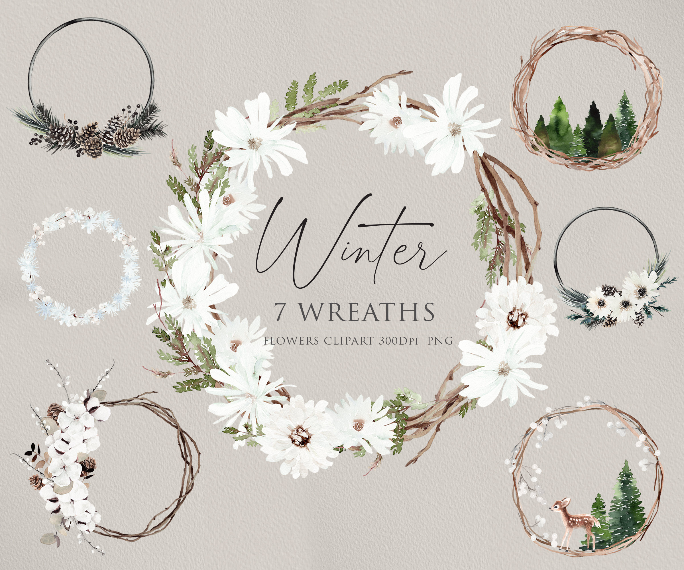 Winter Wreath Watercolor Flower Clipart Watercolor Wreath | Etsy