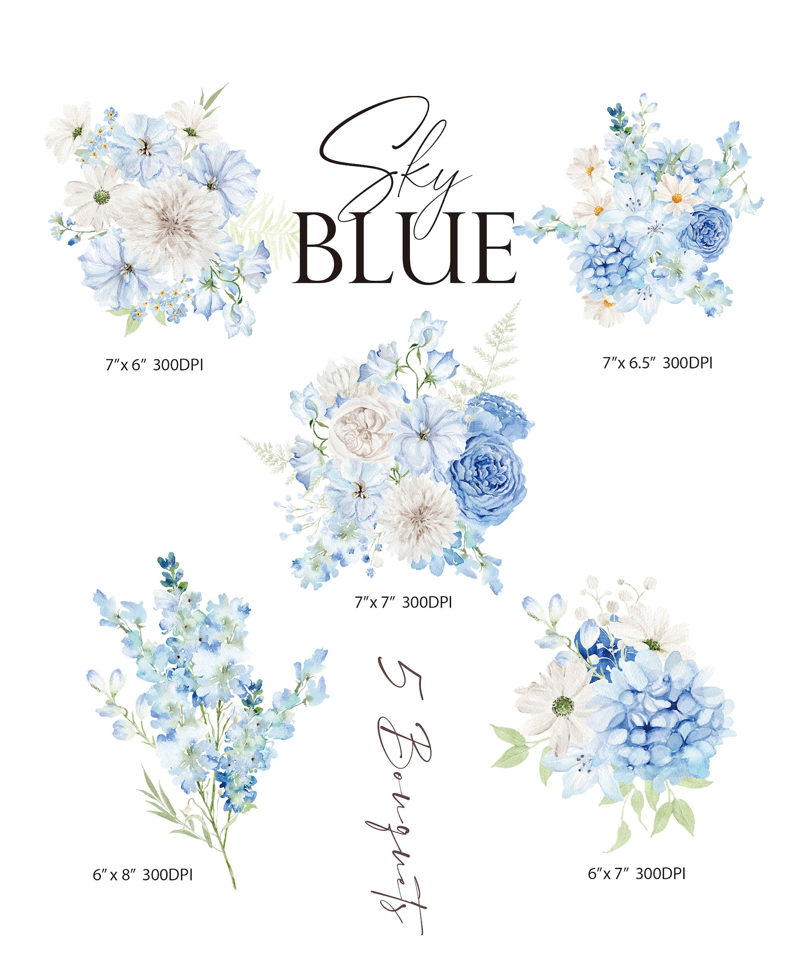 Sky BLUE Flower, Watercolor Flower PNG, Watercolor Clipart, Blue Flower ...