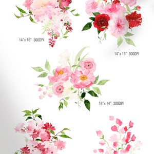 Watercolor Clipart, Pink Bouquets, Floral Arrangements, Wedding Clipart ...